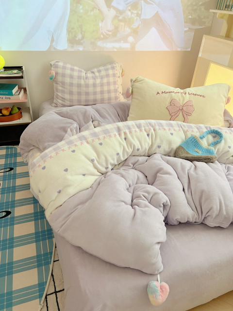 [Fuji Store] Cute Girly Style Pom-Pom Embroidered Thickened Milk Velvet ...