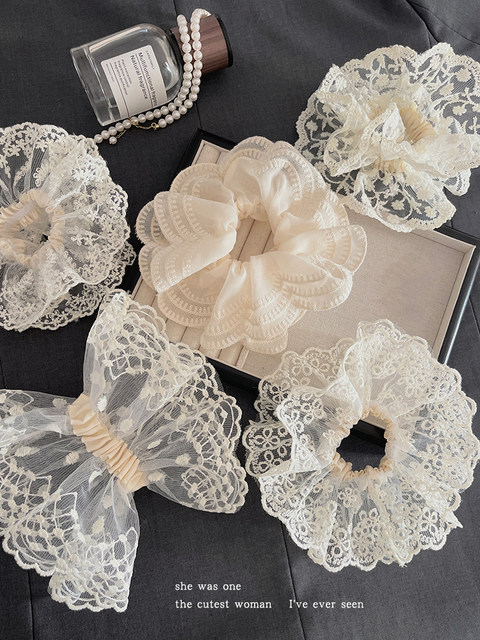 Korean cream lace large intestine hair rope sweet temperament head rope ...