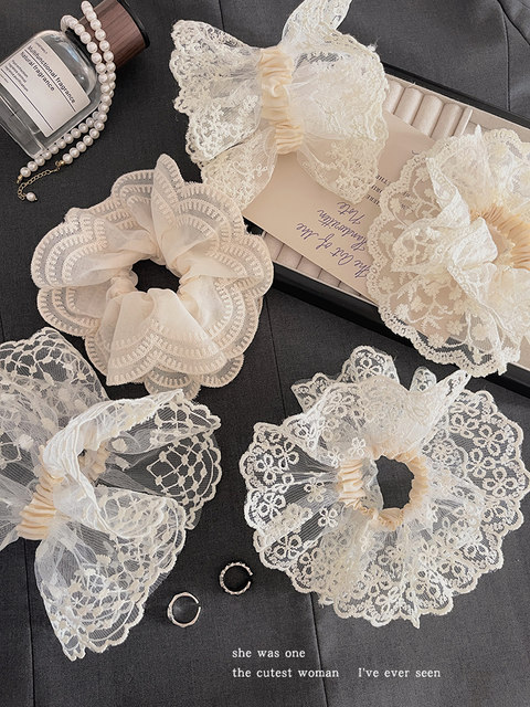 Korean cream lace large intestine hair rope sweet temperament head rope ...