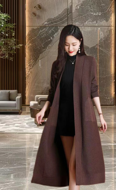 Autumn and winter knitted wool cardigan coat for women medium-length ...