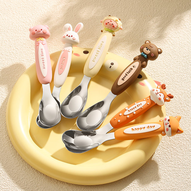 Cartoon ingot spoon 316 stainless steel children spoons cute baby ...