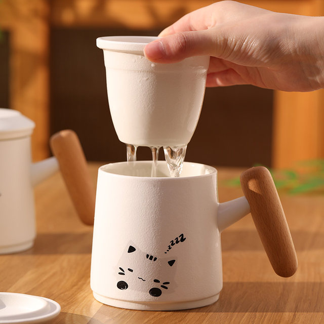 Cute Cat Exquisite Tea Cup Ceramic Tea Separator Cup Women's Personal ...