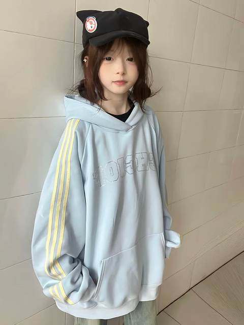 Guo Chao brand three bar hooded sweaters women's spring and autumn ...