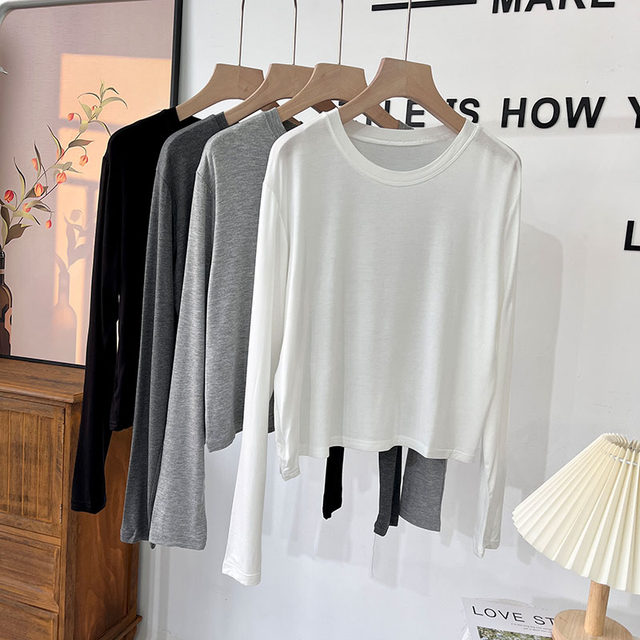 Modal short long -sleeved T -shirt female summer 2022 new round neck ...