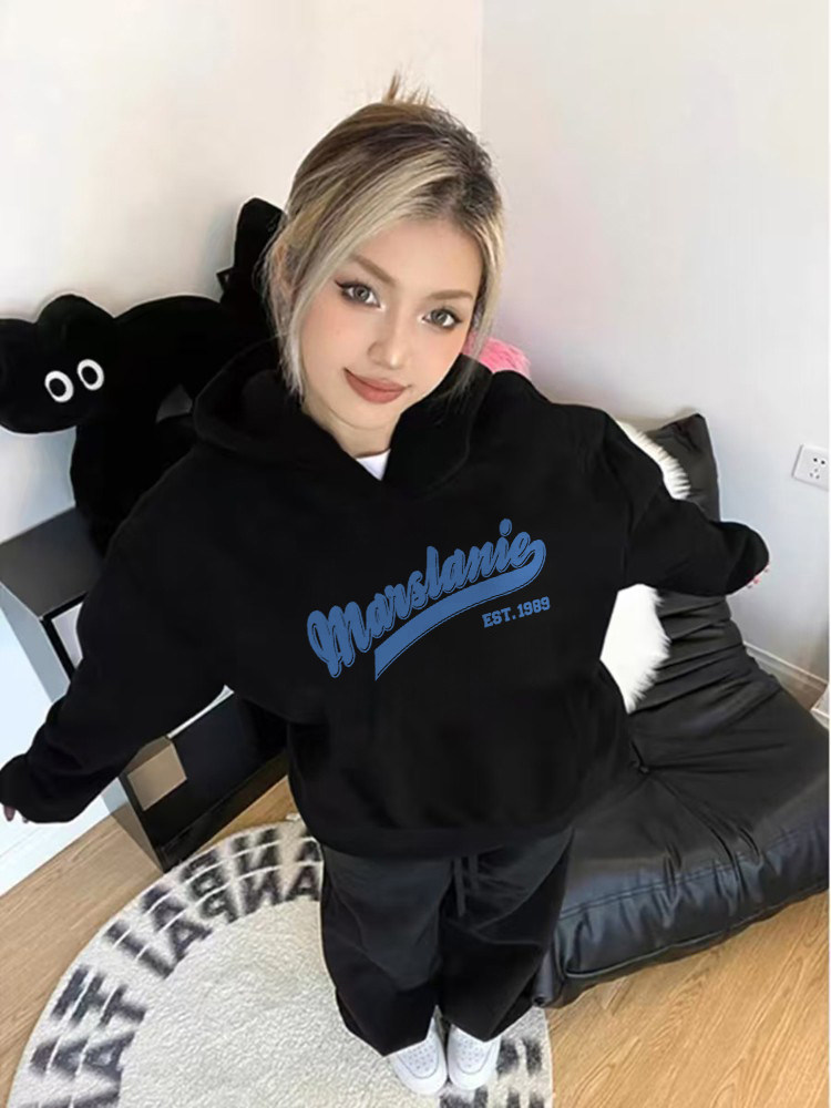 100% pure cotton American fashion brand letter printed hooded sweatshirt for women in winter ...