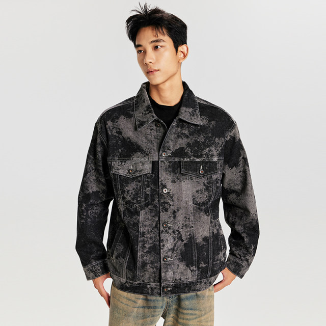 American high street tie -dye print denim jacket Men's spring and ...