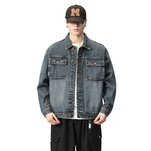 Spring denim jacket men's trendy brand loose large size Japanese retro ...