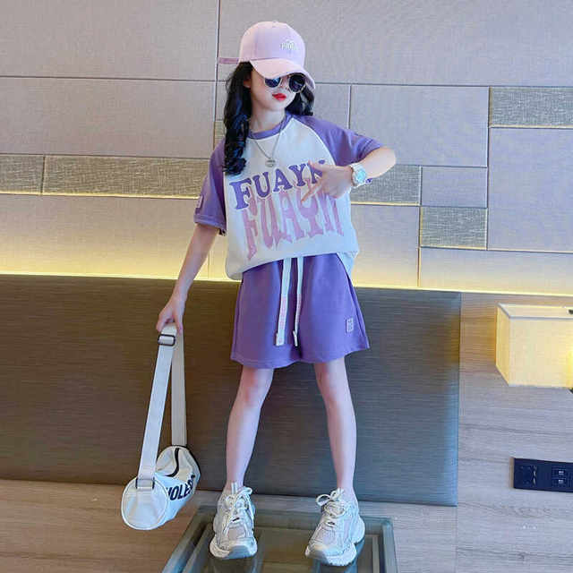 Girls summer shorts set 2024 new medium and large children's style ...