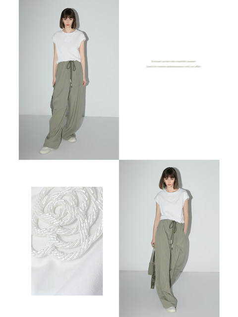 COCOBELLA three-dimensional nail bead camellia decorative pure cotton sleeveless T-shirt casual ...