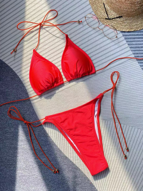 AliExpress Summer Solid Color Bikini Strap Swimwear Goddess Bikini ...