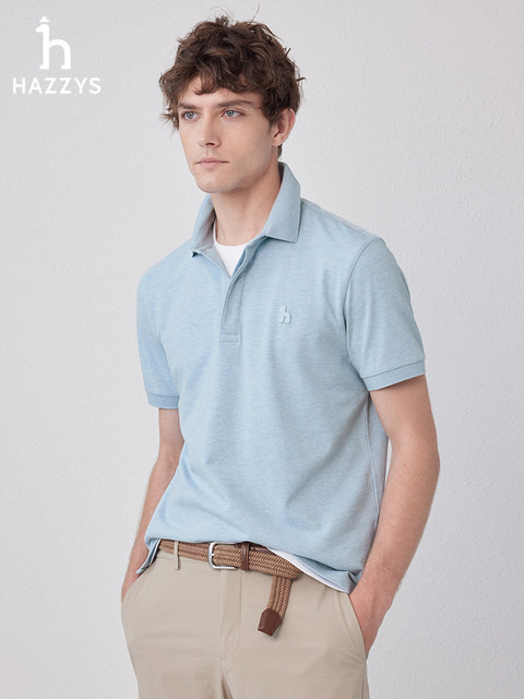 Hazzys Haggis Work Clothing Summer Short-sleeved T-shirt Casual Men's pure color Polo Shirt ...