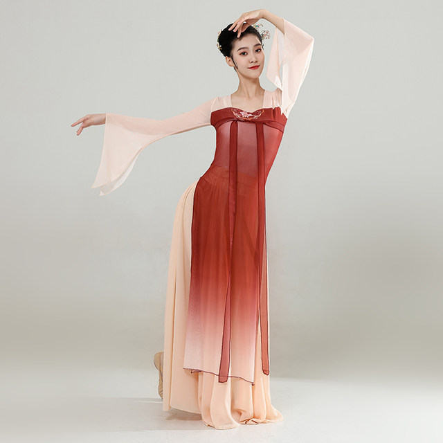 Classical dance clothing female elegant ancient style gauze dressing Chinese dance long dress ...