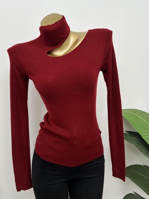Full of design! Advanced brown -red wool side hollow sexy oblique long ...