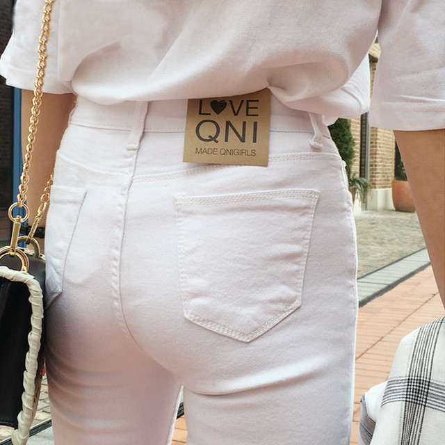 High waist white jeans women's autumn and winter new style plus velvet ...