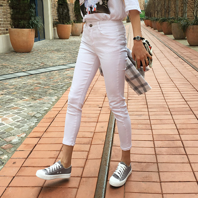 High waist white jeans women's autumn and winter new style plus velvet ...