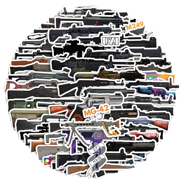 50 military gun cartoon creative graffiti waterproof stickers notebook ...