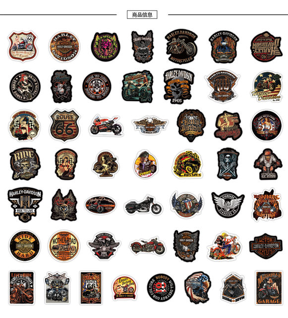 50 Retro Motorcycle Graffiti Stickers Waterproof Luggage Laptop Mobile ...