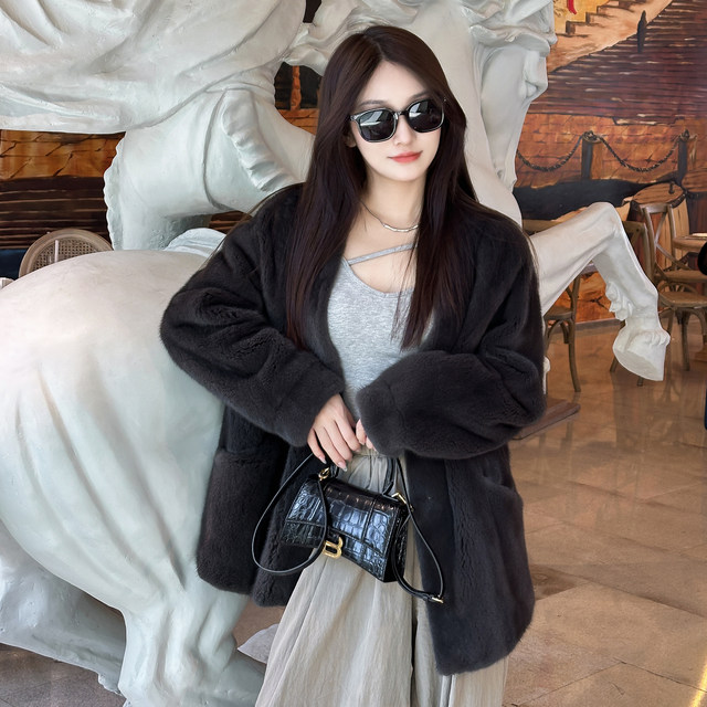 Purple label short two imported 2024 new crown velvet mink fur whole ...