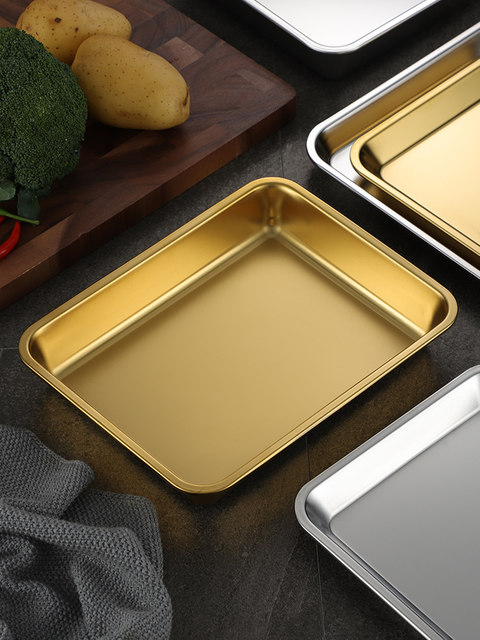 Japanese stainless steel rectangular plate commercial golden barbecue ...