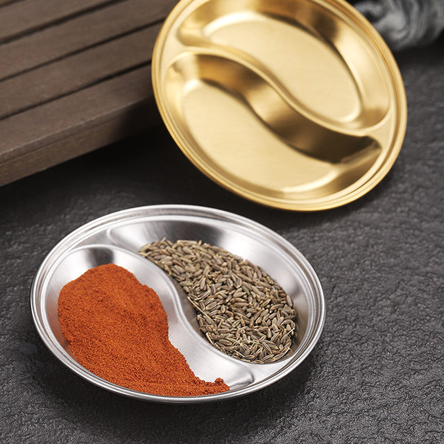 Stainless steel small round dish, small dish, gold seasoning plate soy ...