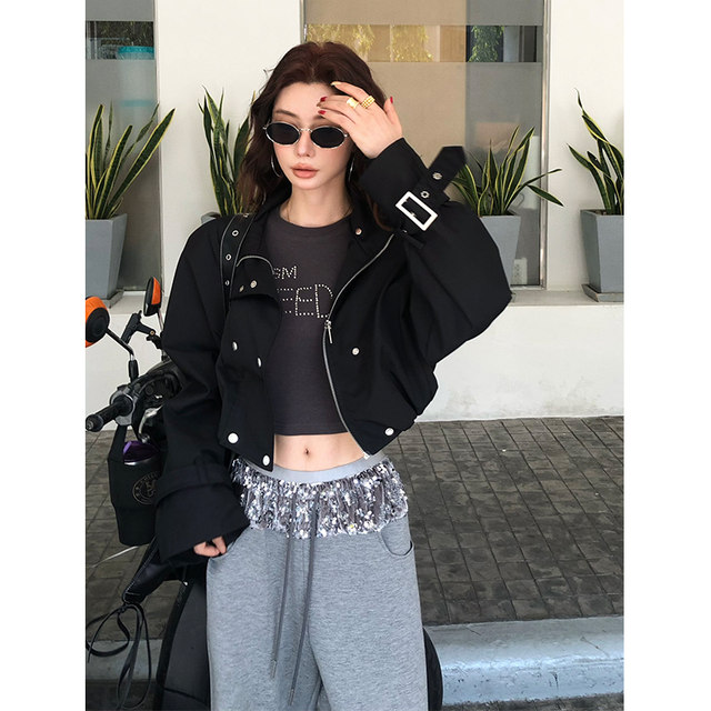 Li Wanjun American stand-up collar short jacket top for women early ...