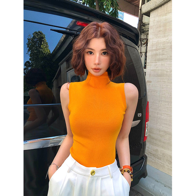 Li Wanjun Fashion turtleneck sleeveless temperament slim knitted vest ...