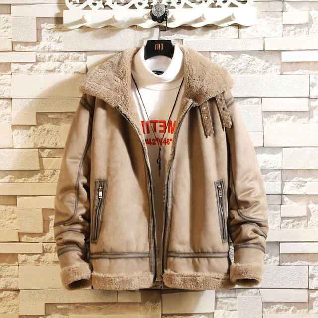 Fur integrated men's winter large size velvet thickened leather jacket ...