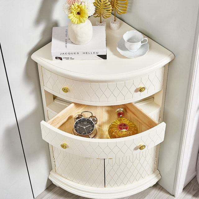 Ivory white light luxury corner cabinet triangular corner cabinet ...