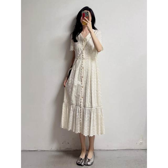 Heavy industry embroidered lace ruffled dress for women in spring and ...