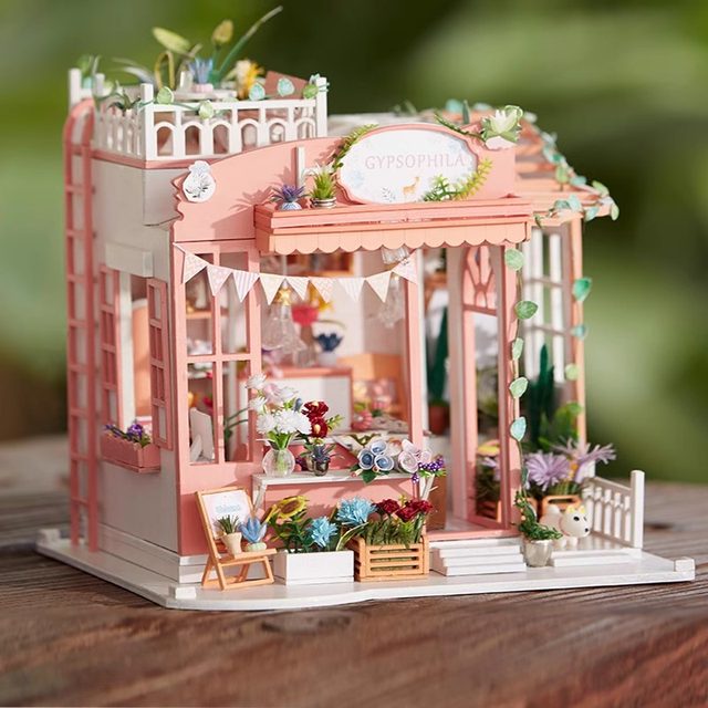 Handmade flower house diy cabin handmade small house flower shop model ...