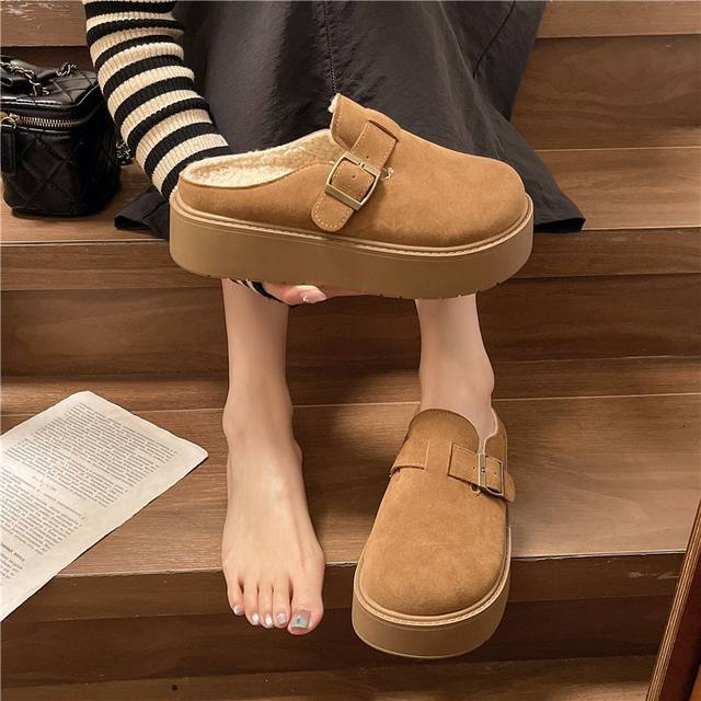 Thick bottom retro Bolken slippers Female big size hairy piercing plus ...