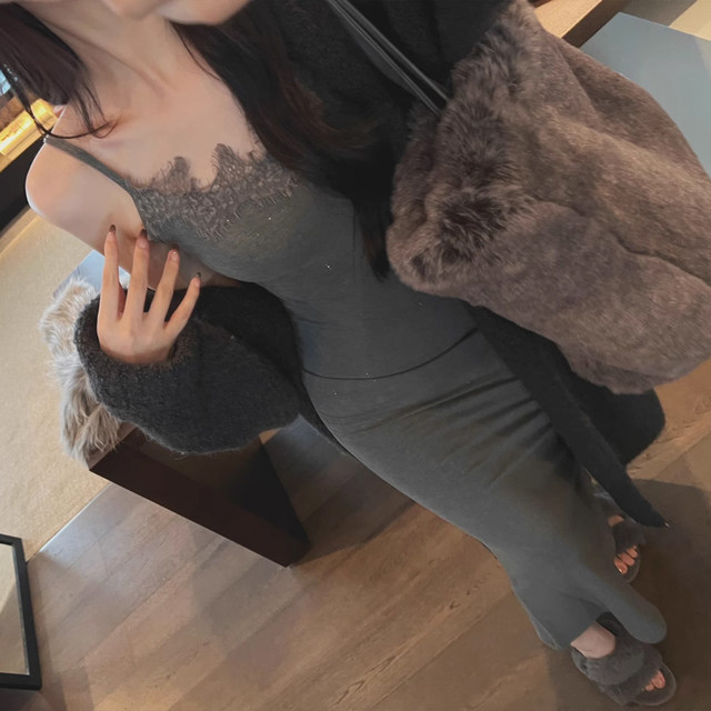 INMIMIFACE sexy lace inner suspender long skirt for women autumn new ...