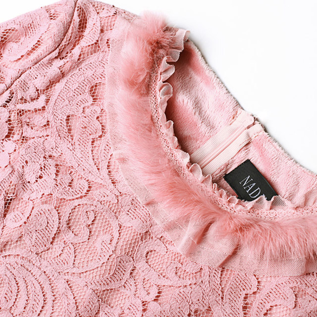 Large size plus pill lace dress rabbit hair long sleeves long -sleeved ...