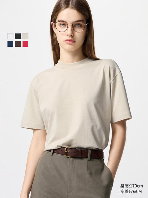 Uniqlo women's AIRism cotton-blend T-shirt/short-sleeved loose slimming 25 spring and summer new ...