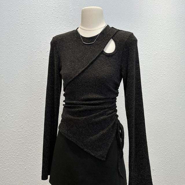 Retro positive shoulder long -sleeved T -shirt Female autumn fashion ...