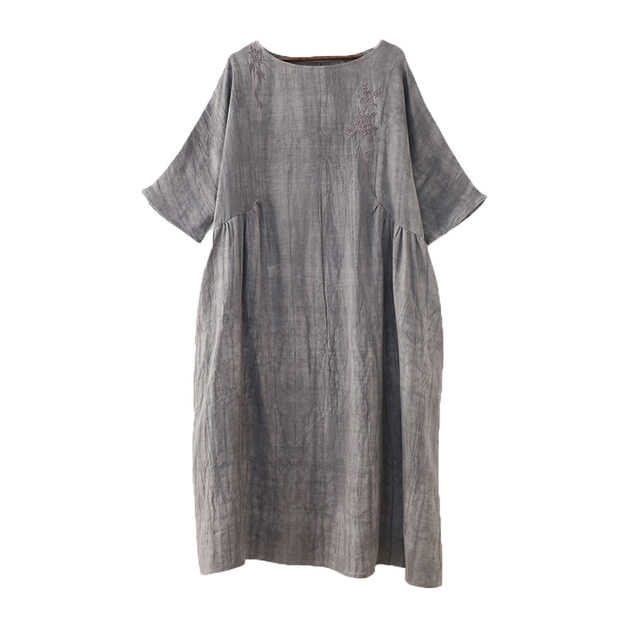 Xi brand high -end wind retro pure hemp dress loose meditation Chinese ...