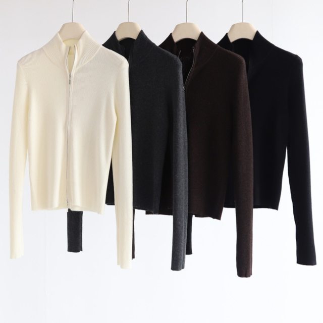 Fine wool blended semi -high -necked double -necked double zipper ...