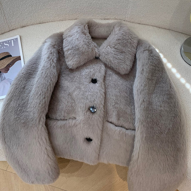 Special offer Bazaar wool simple small lapel short lamb fur integrated ...