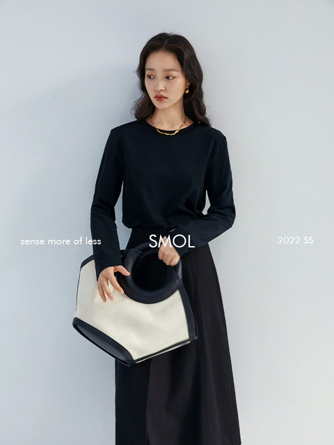 SMOL Studio Classic Circles long -sleeved long -sleeved thin T -shirt Simple solid color spring ...