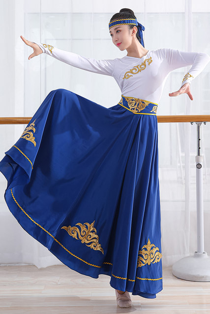 New Mongolian dance practice skirt adult half-length skirt Xinjiang Uyghur practice large swing ...