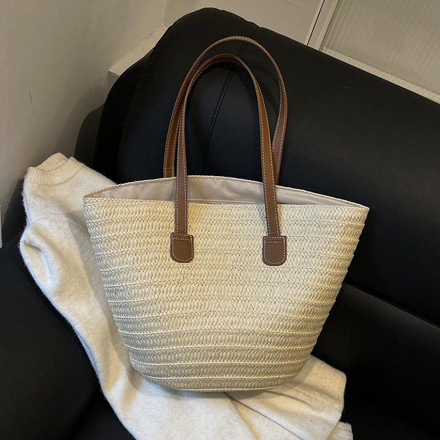 Summer straw woven bag female large-capacity bamboo woven tote bag ...