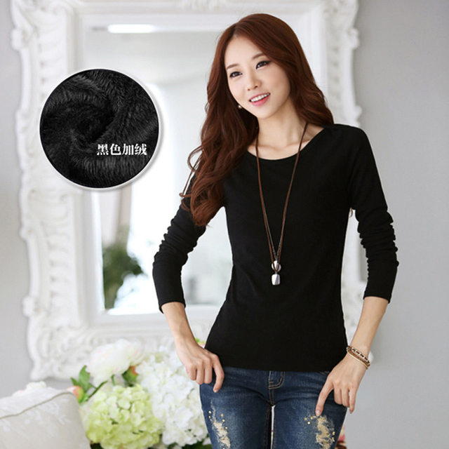 2018 autumn and winter new velvet thick long -sleeved T -shirt slim ...