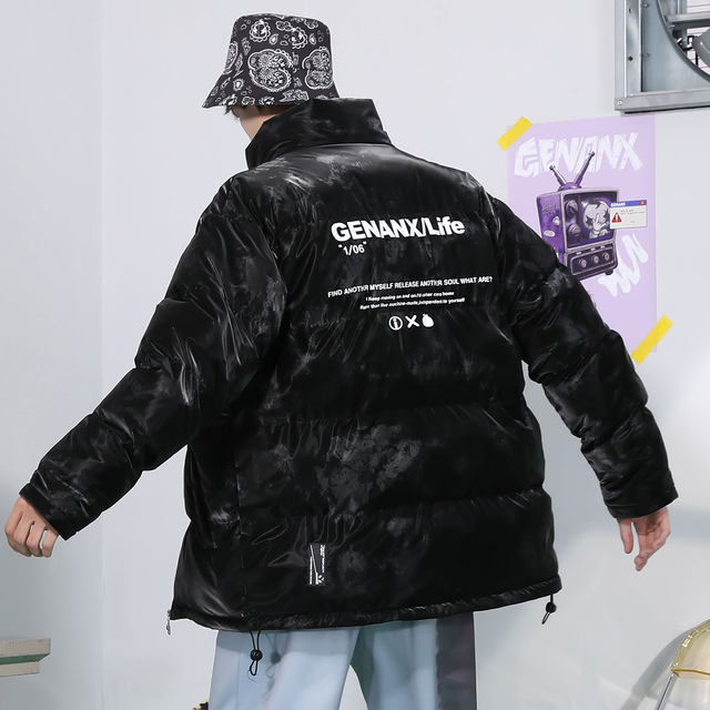 GENANX Lightning Trendy Brand Black Down Jacket Winter Couple Down Jacket Trendy Versatile ...