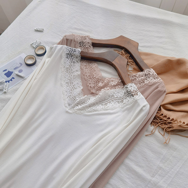 Modal V-neck inner lace bottoming shirt for women long-sleeved spring ...