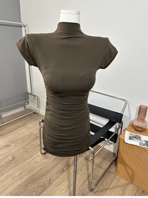 Miss Korean Sister Half -necked Folding Bag Skirt Slim Short -sleeved ...