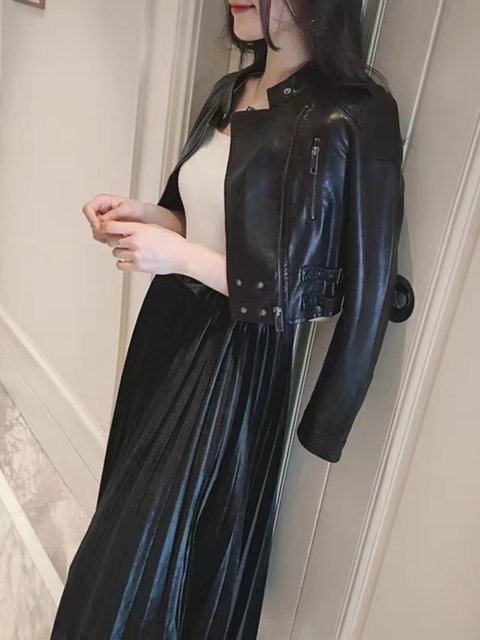 Haining stand-up collar small leather jacket for women 2024 spring and ...