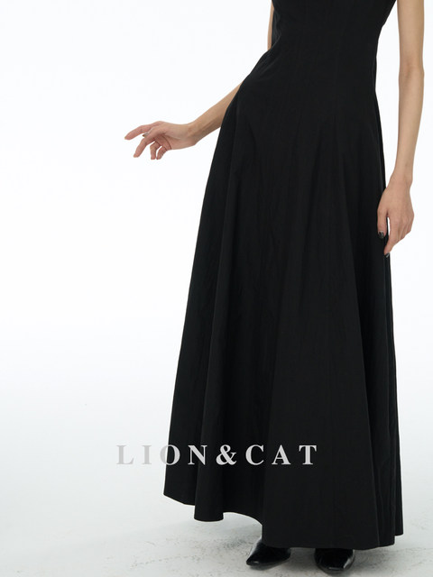 LIONCAT/Big Brand Minimalist Hepburn Style Solid Color High-end Sleeveless Dress Summer Waist ...