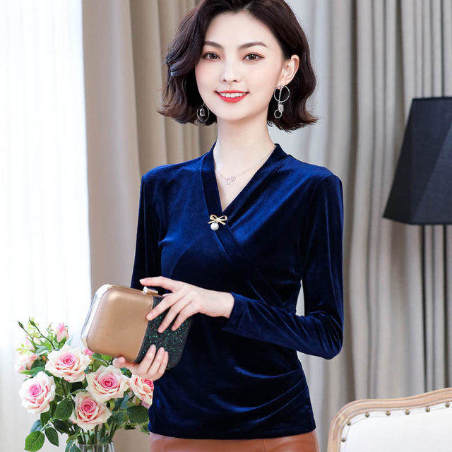 Add a velvet bottom shirt female autumn and winter 2019 new foreign ...