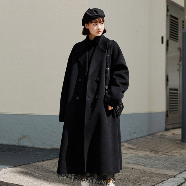 PSOBrand basic double-sided woolen coat men's long knee-length winter ...