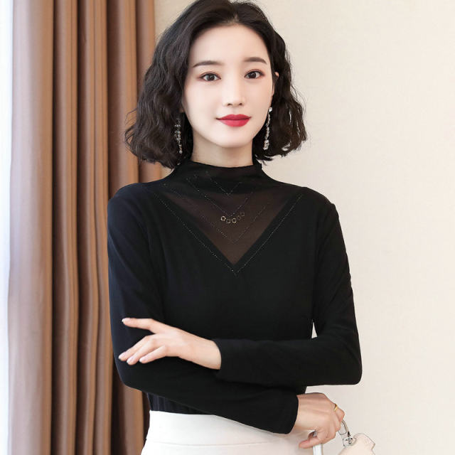 Lace turtleneck bottom shirt female long sleeves in spring and autumn ...